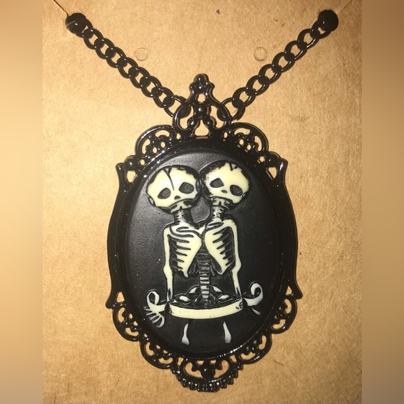 Boutique Jewelry Skeleton Twins Siamese Conjoined Oddity Creepy Goth Horror Black Cameo
